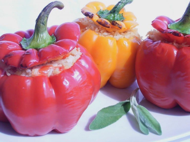 Stuffed Bell Peppers with Moroccan Rice Pilaf • The Heritage Cook