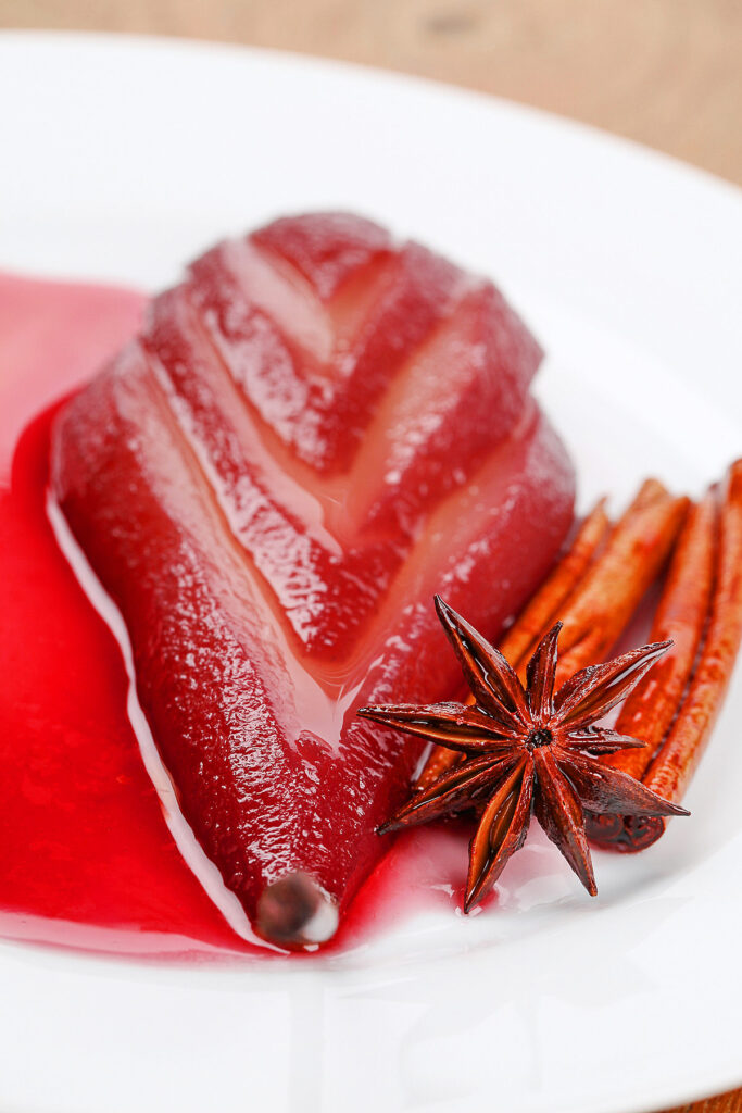 Red Wine Poached Pears (Gluten Free) • The Heritage Cook