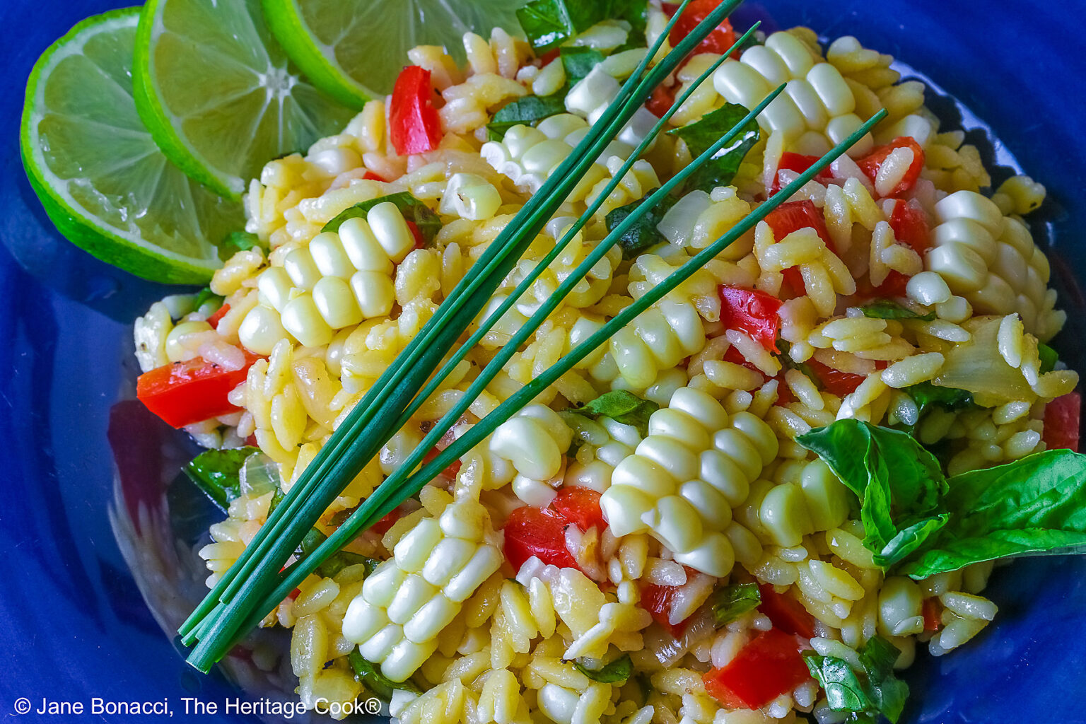 Corn, Orzo, and Basil Salad (GF) • The Heritage Cook
